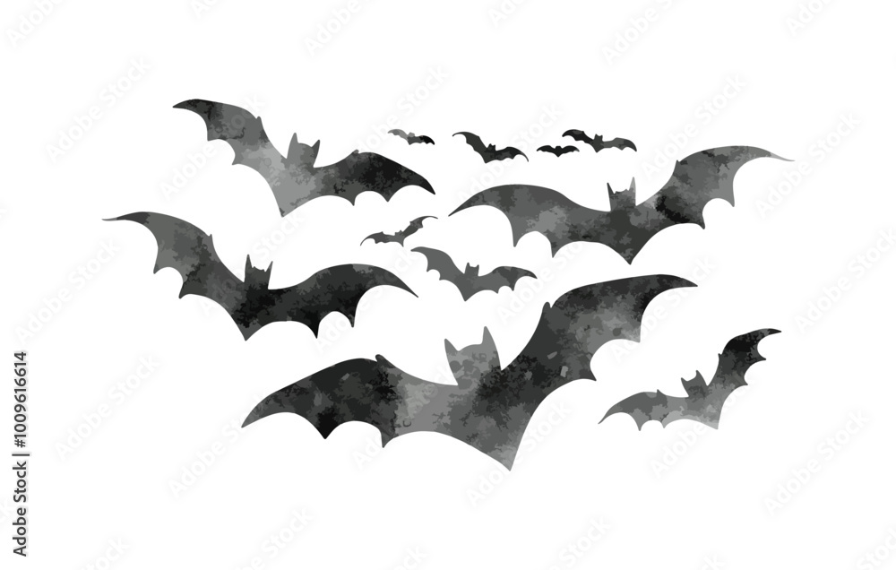 Halloween bats watercolor silhouette isolated on white background ...