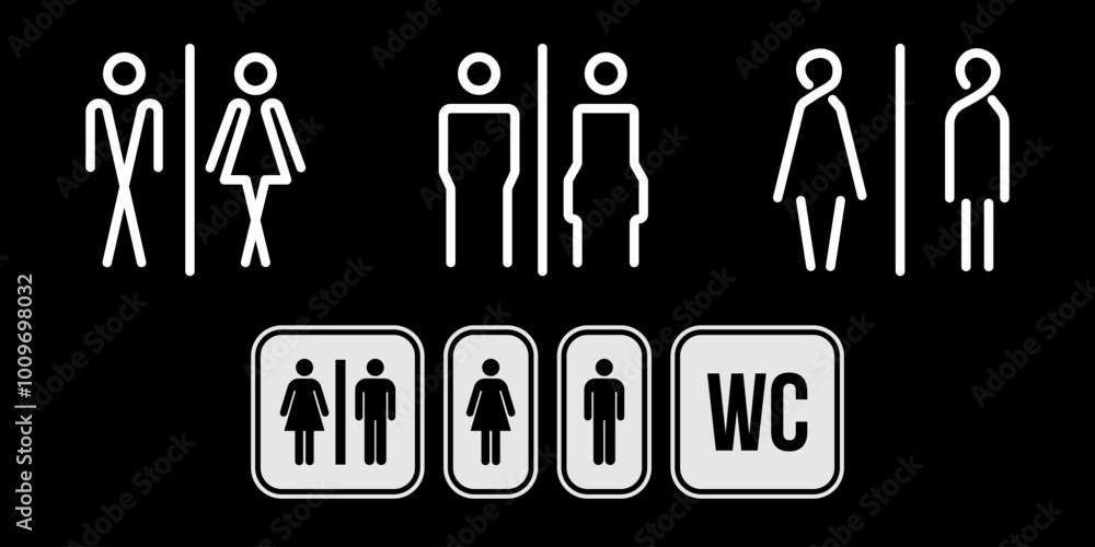 Set of toilet sign printable public sign symbol man woman wc simple ...