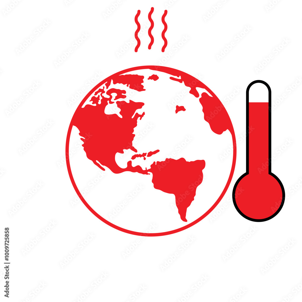 Global warming. Globe outline. Hot thermometer. Symbol of evaporation ...