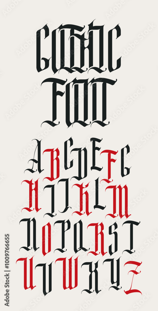 Antique gothic font. Set of capital letters of English alphabet in ...