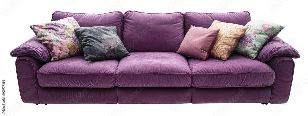 Purple soft sofa coach on transparent cutout background, PNG file ...