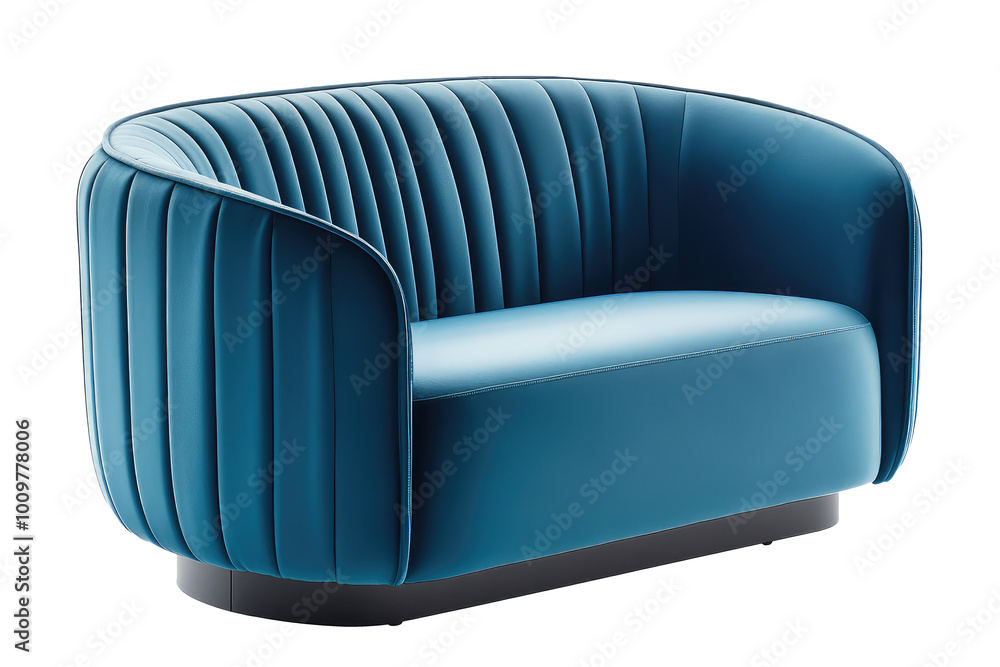 Blue soft sofa coach on transparent cutout background, PNG file. Mockup ...