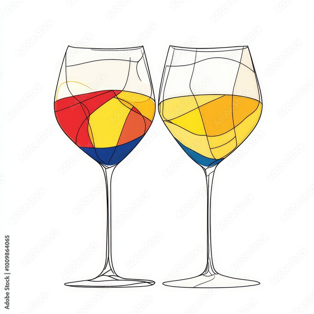 Continuous Line Art of Cheering Wine Glasses in Ukraine Colors ...