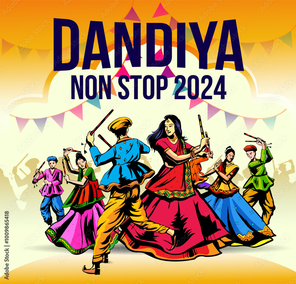 Vector design of Indian couple playing Garba in Dandiya Night in disco ...