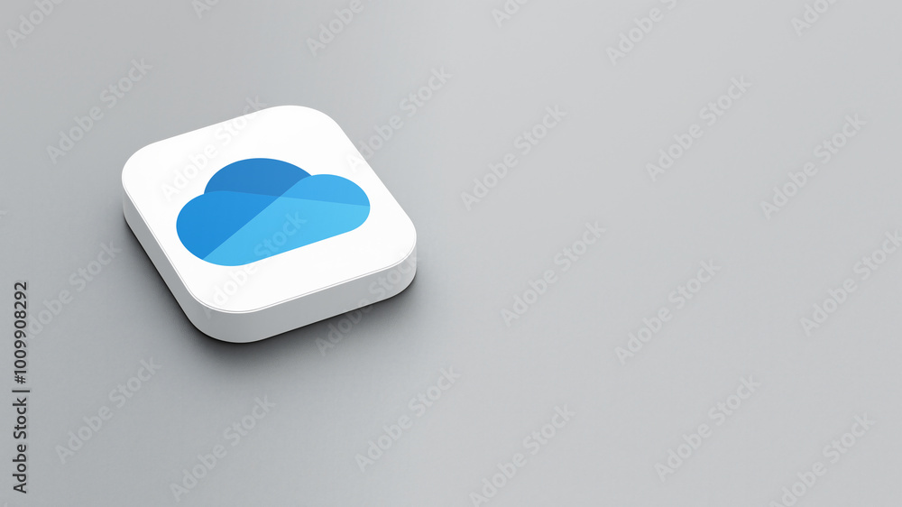 An icon of the Microsoft OneDrive app logo on a gray background, a ...