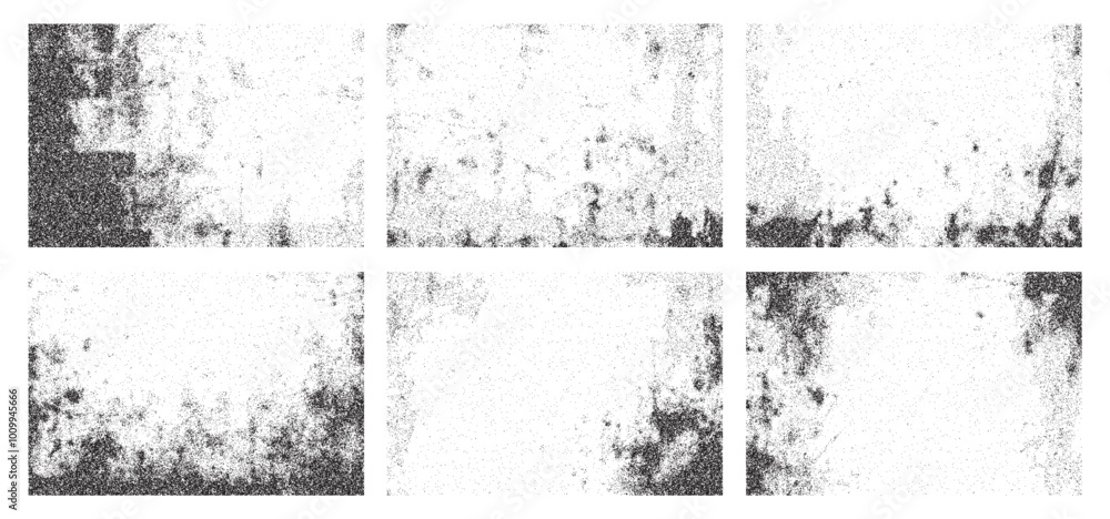 Set of horizontal grainy noisy textures. Grunge border vector overlay ...