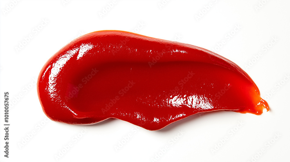 a single, elegant swatch of ketchup on a white background, with soft ...