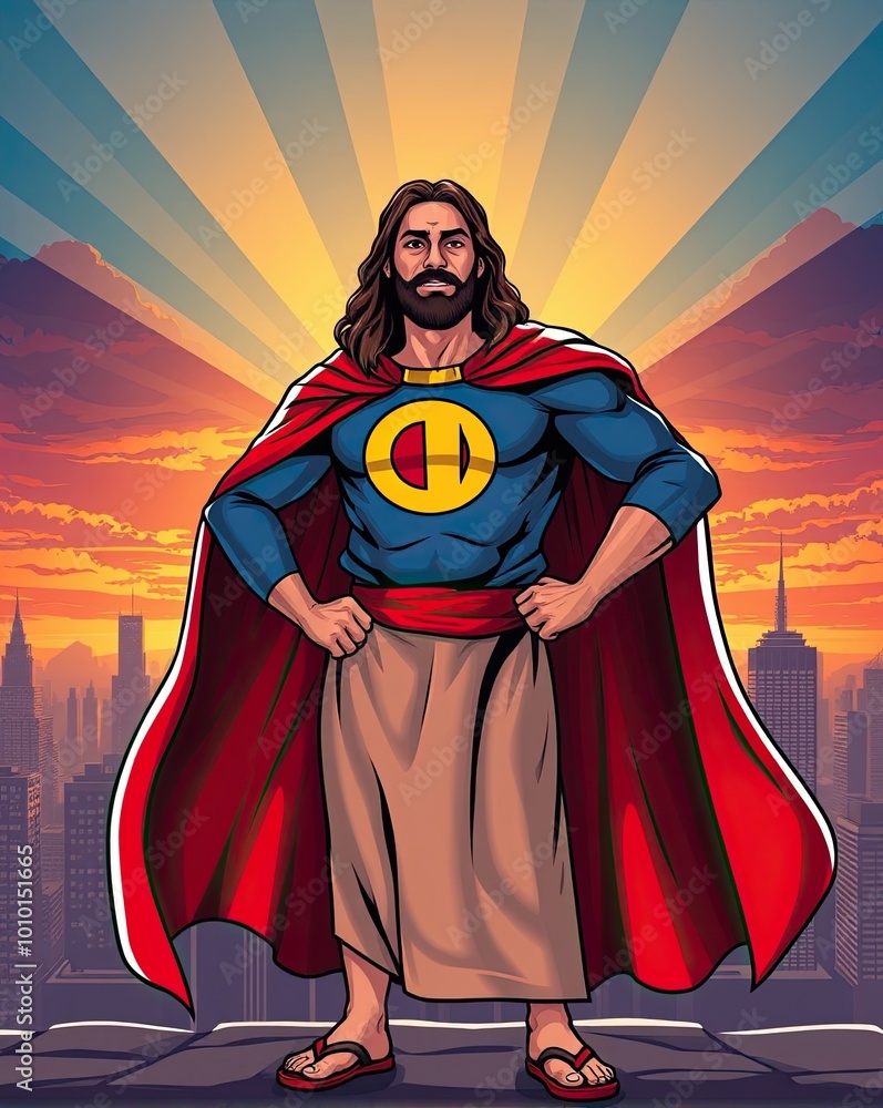 Cartoon illustration of super man king jesus christ superhero Stock ...