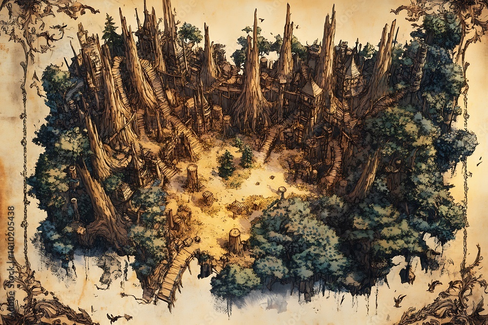 Fantasy forest map with trees, pathways, and details. Perfect for ...