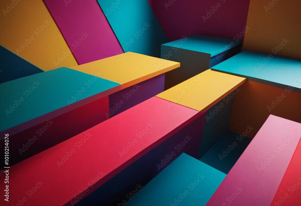 Abstract geometric shapes overlapping in vibrant colors, creating a ...