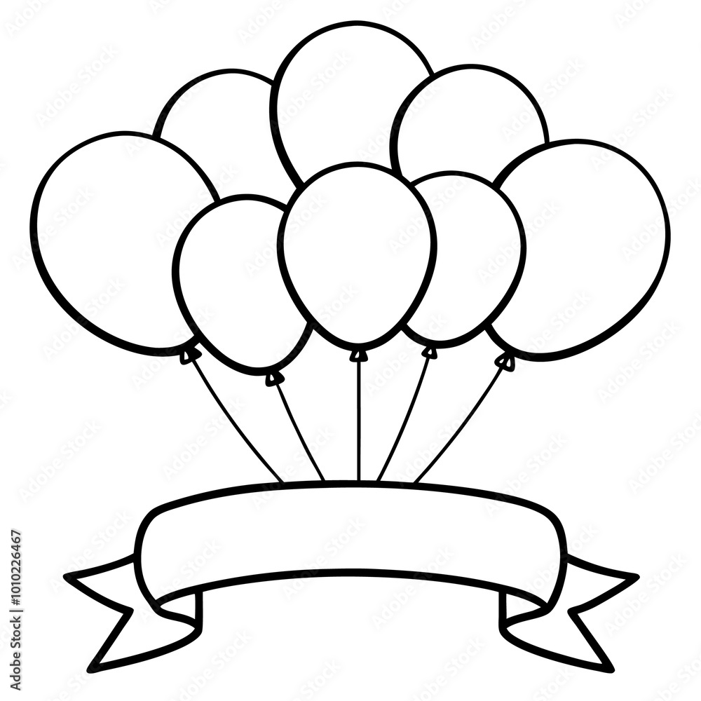 bunch of balloons banner outline coloring book page line art drawing ...