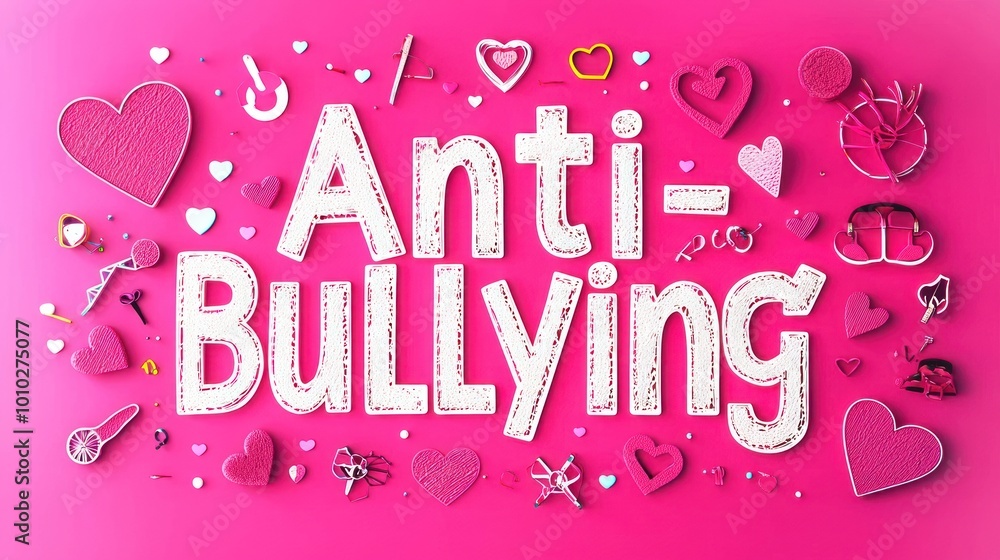 Bright pink background with the words "Anti-Bullying" in large white ...