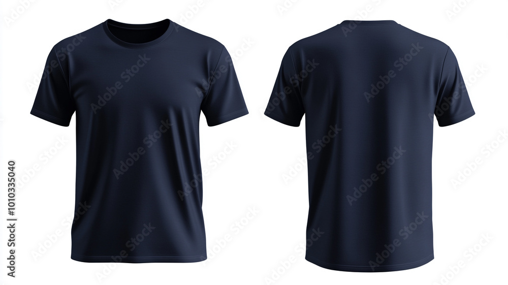 navy blue t shirt front and back view, isolated on white background ...