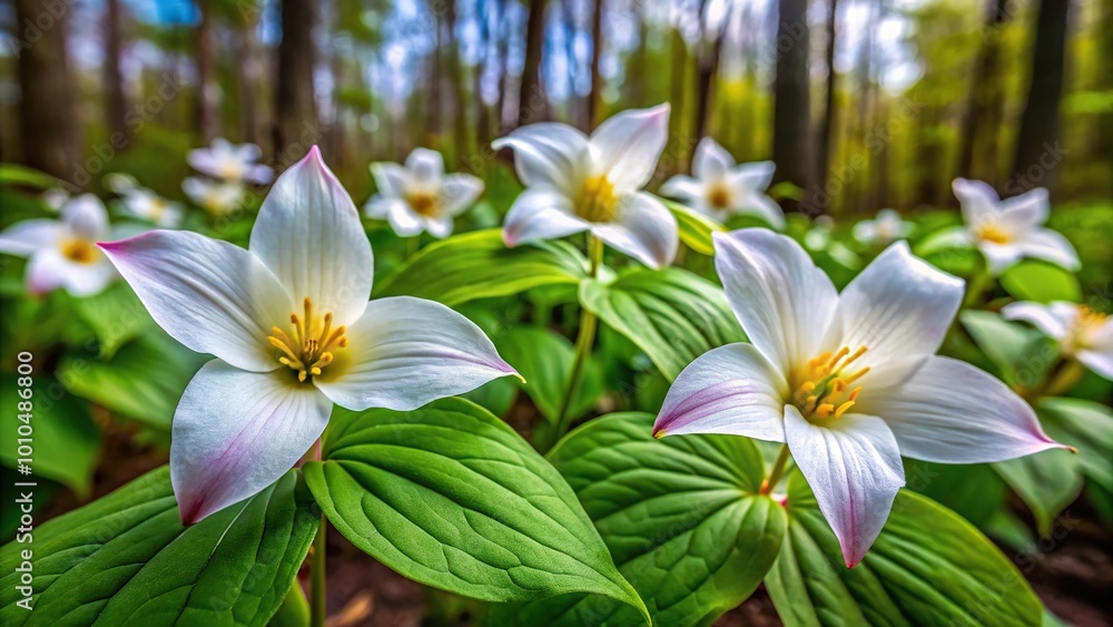 Extreme close-up of wild trillium flowers in Pictured Rocks National ...