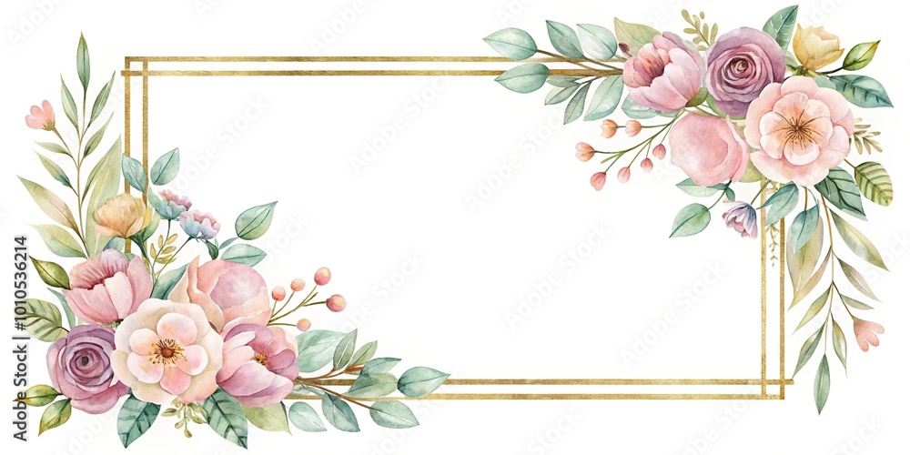 Floral frames double watercolor gold rectangular flower frame corner ...