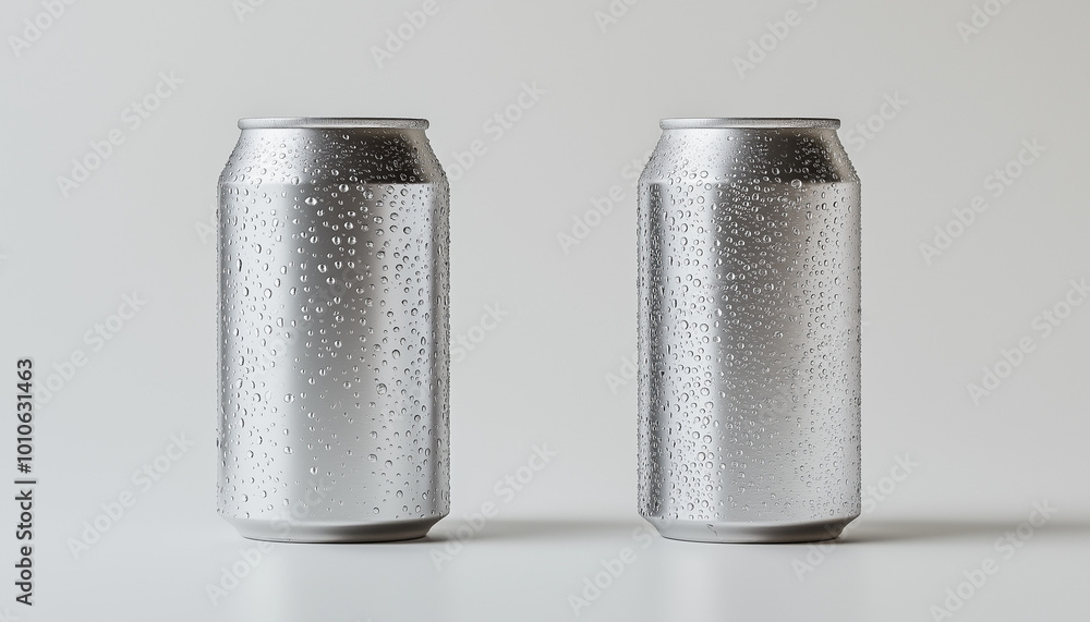 Two Sleek Silver Aluminum Beverage Cans Mockup, Studio Shot, Two ...