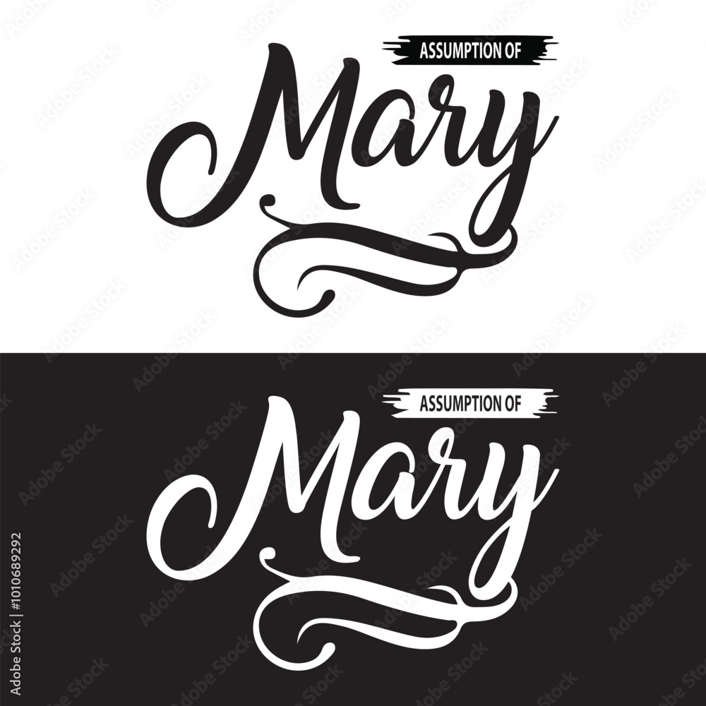 Assumption of Mary. Handwritten text in black and white color. Virgin ...