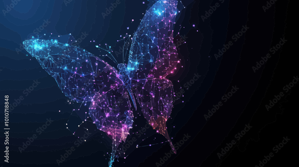 Futuristic Low Poly Butterfly with Polygonal Wireframe Structure and ...