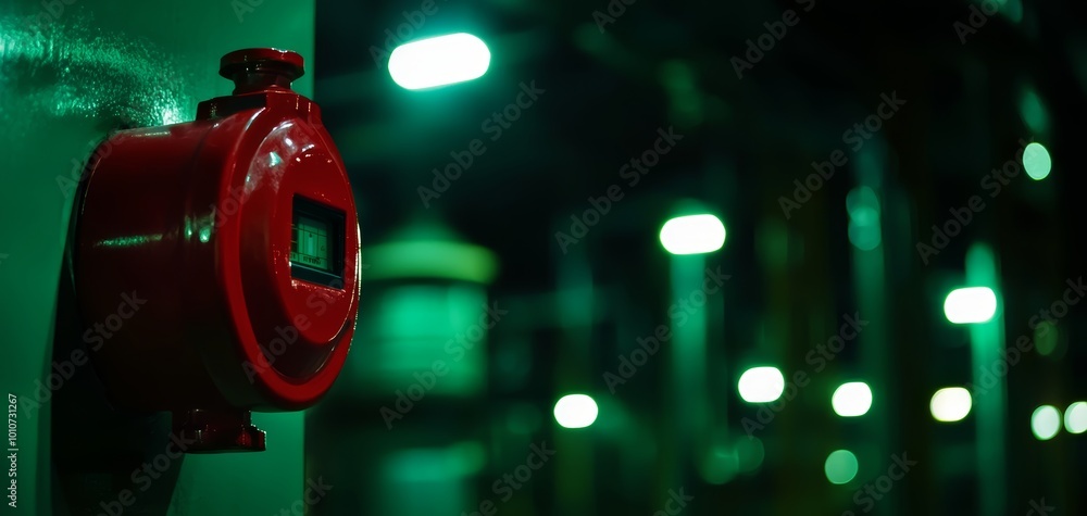 Fire alarm system in a commercial building, push-pull mechanism, bright ...