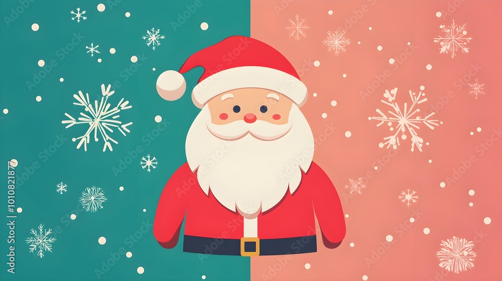 christmas card design flat design top view snowflakes and santa claus ...