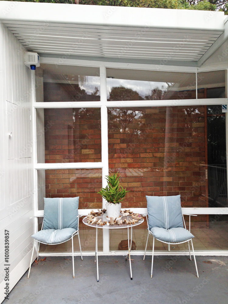 Outdoor 1950s Patio Verandah With Two Chairs Stock Photo | Adobe Stock