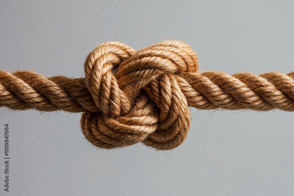 Two ropes interlocked with tight knots, focus on resilience, teamwork ...
