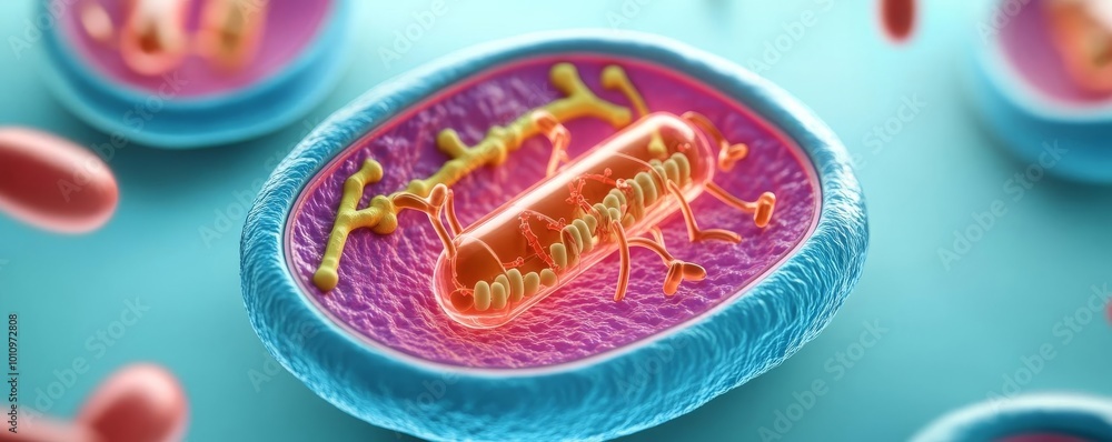 Prokaryotic cell metabolism, energy production pathways, 3D rendering ...