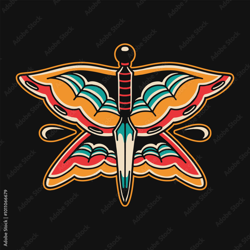 Evil Redemption, butterfly tattoo style vector, tattoo retro t-shirt ...