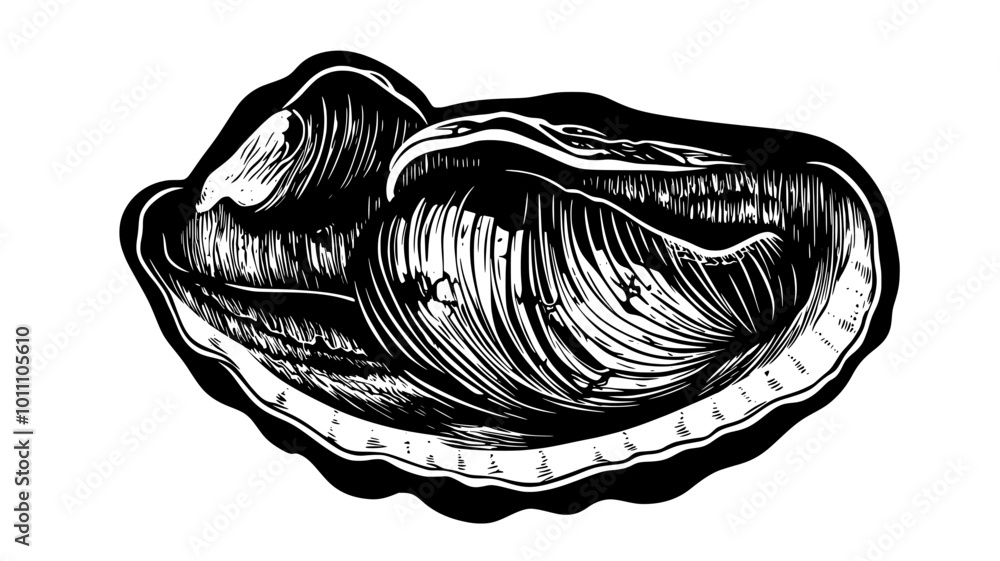 Cross-section of a clam showing internal organs and muscle structure ...