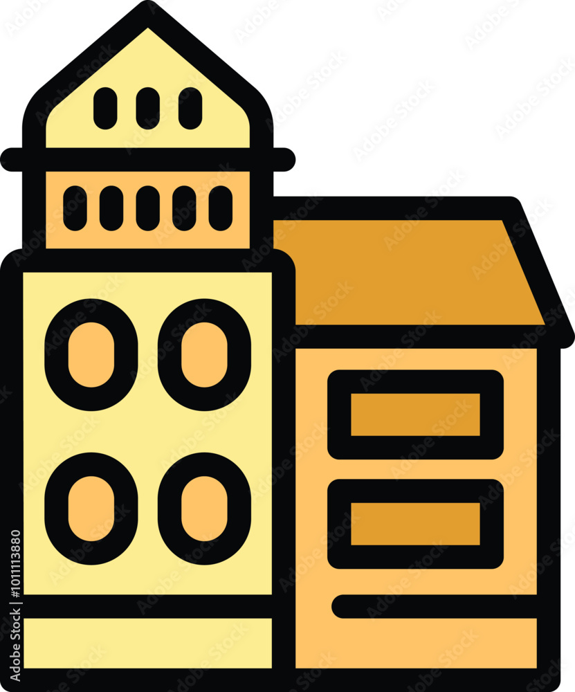 Simple icon of a modern town hall building with a tall tower and ...