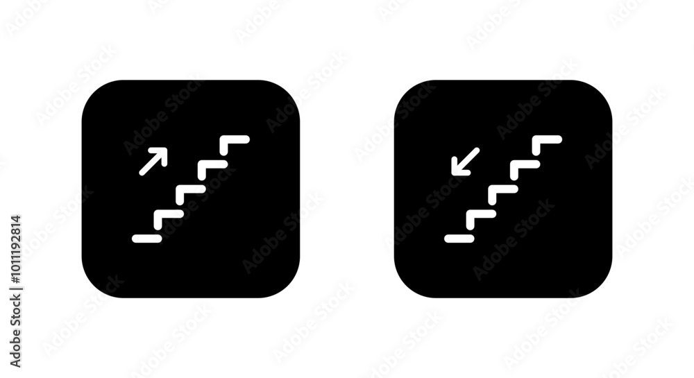Upstairs and downstairs icon on black square. Stairs, ladder sign ...