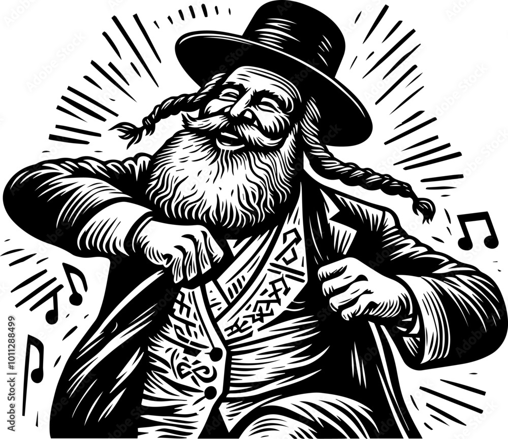 An Orthodox Jewish man with a beard is dancing happily. Wearing a ...