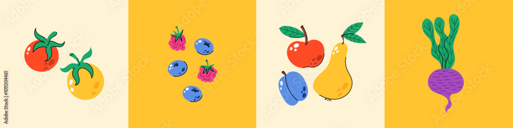 Doodle fruits and veggies. Modern organic geometry minimal style ...