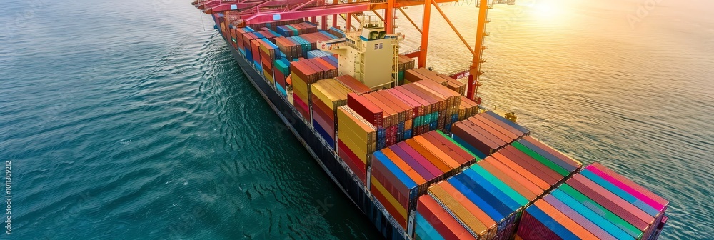 Container ship carrying container boxes import export dock with quay ...