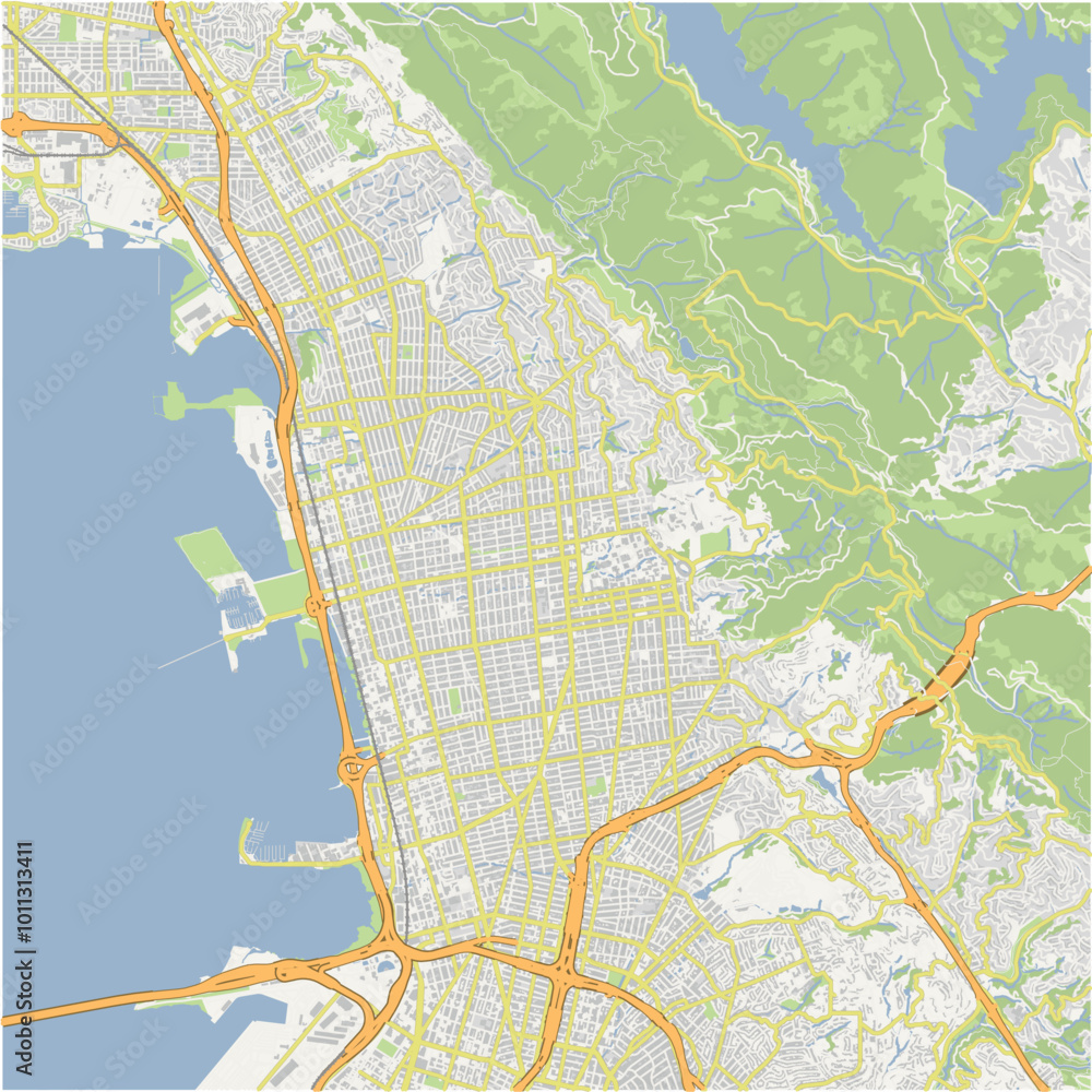 Map of Berkeley in California in a normal road map style. Contains ...