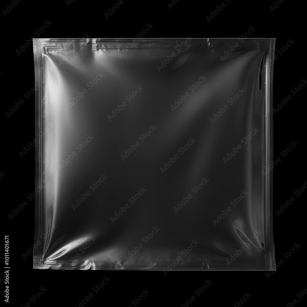Realistic transparent thin plastic foil cover on black background ...