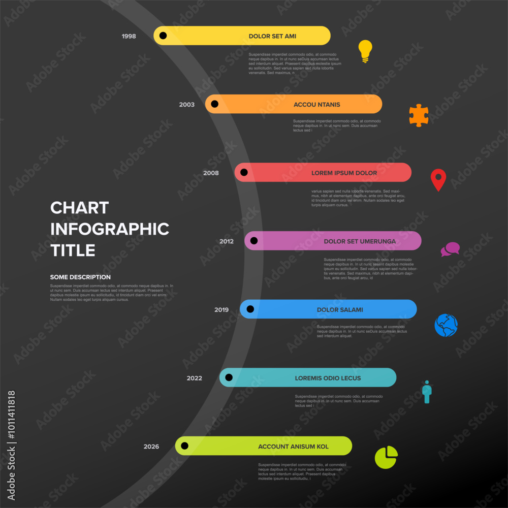 Simple timeline template made of rainbow color thick line segments on ...
