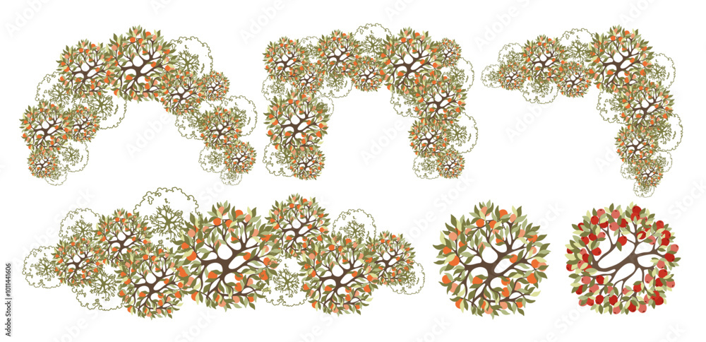 Vetor Orange Trees for architectural floor plans. Top view element ...