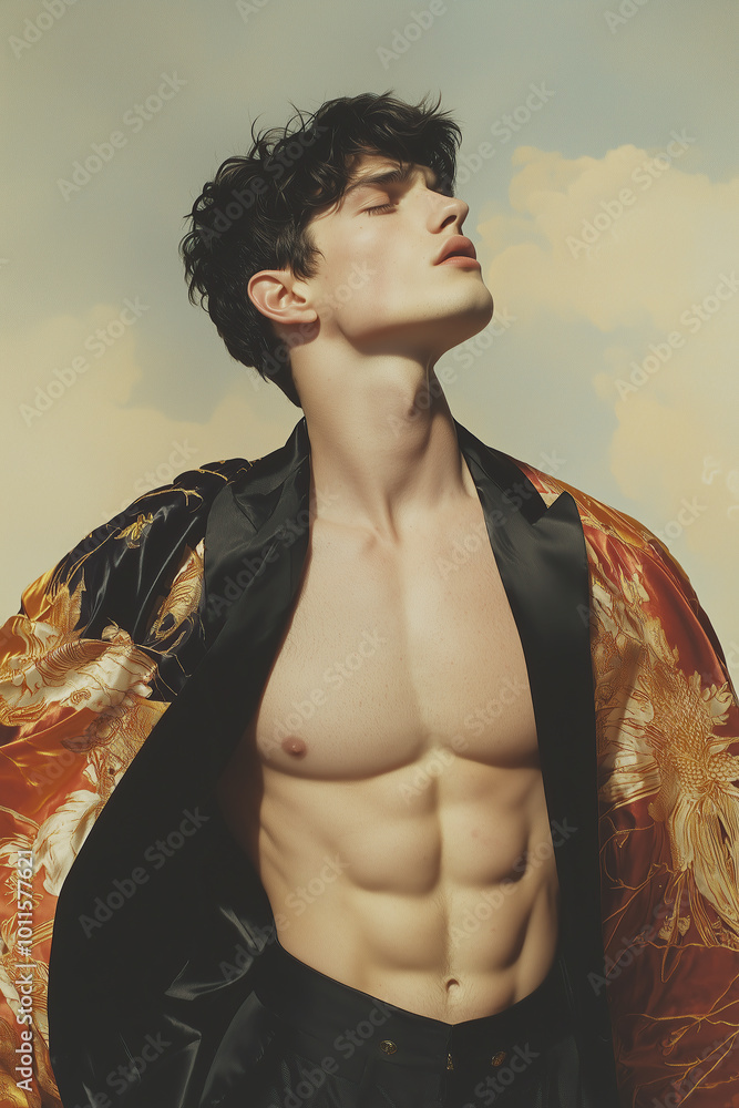 Traditional chinese mandarin concept. Young male fashion model with ...
