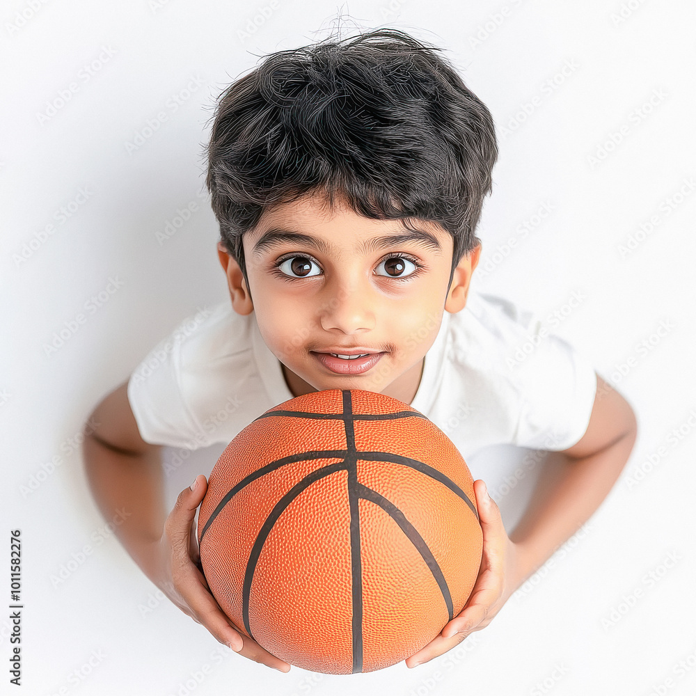 indian little boy playing basket ball on white background Stock Photo ...