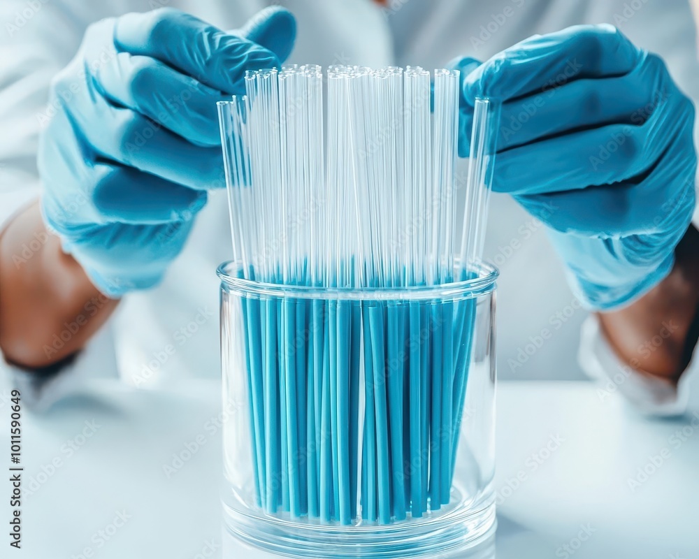 Technician preparing fiber-reinforced polymer samples for tensile ...