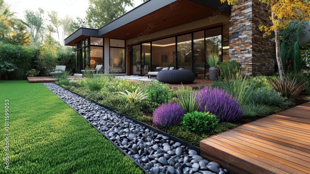 contemporary lawn turf paired with wooden edging in a modern australian ...