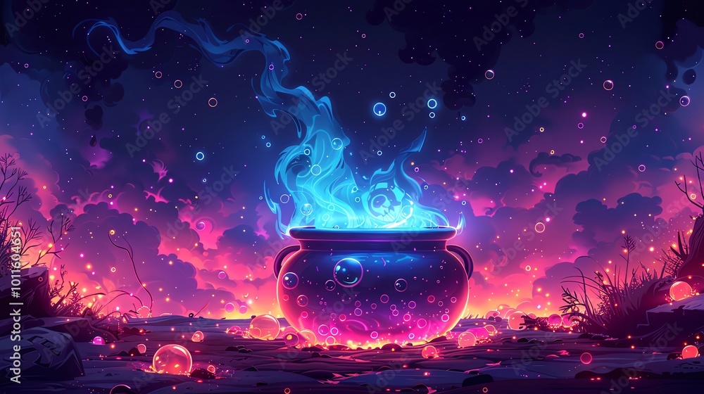 Witchs cauldron bubbles floating at the border Stock Illustration ...