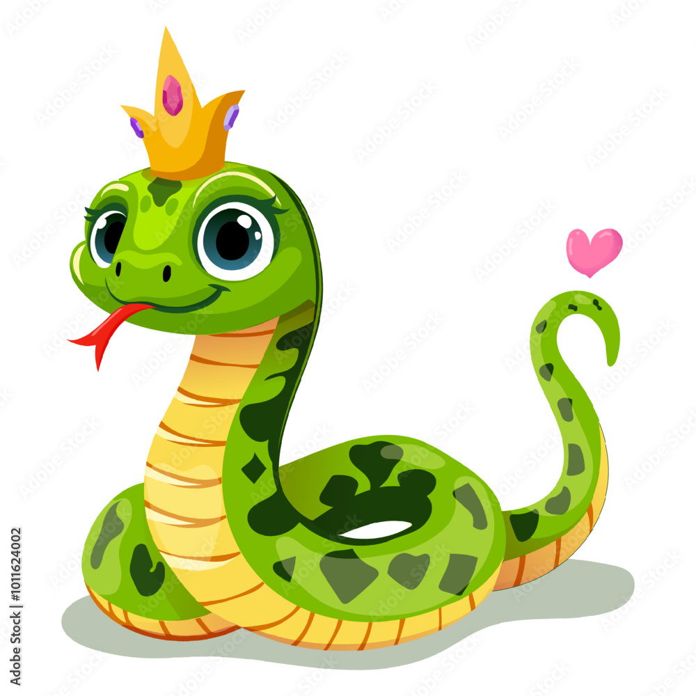 Cartoon snake with a crown. Symbol of 2025. Isolated on transparent ...