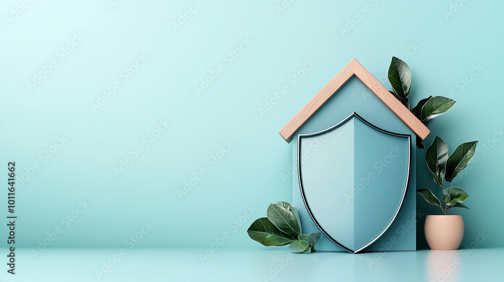 modern house design featuring large 3D shield symbolizes protection and ...