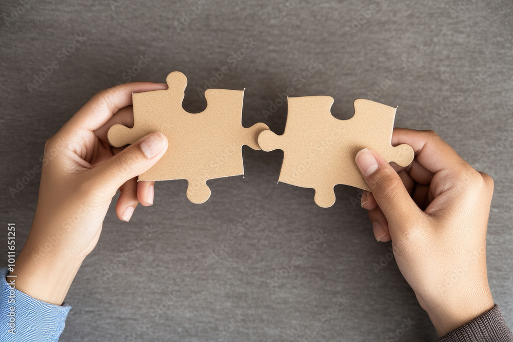 Puzzle pieces uniting in collaboration, hands symbolizing teamwork and ...