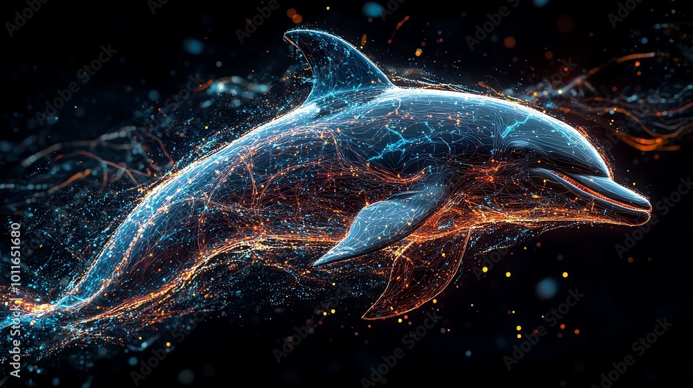 Artistic rendering of a dolphin s nervous system showing brain and ...