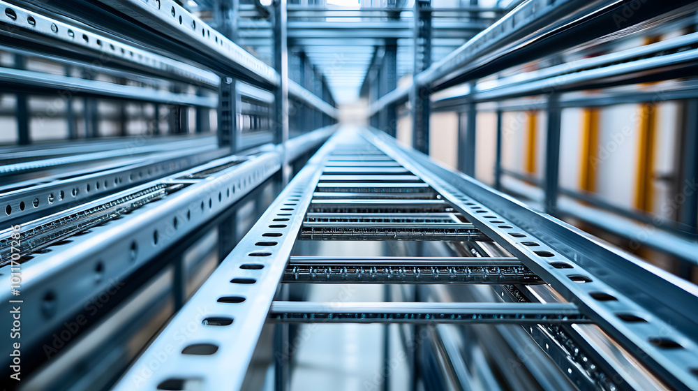 Metal cable tray used for organizing and supporting electrical cables ...