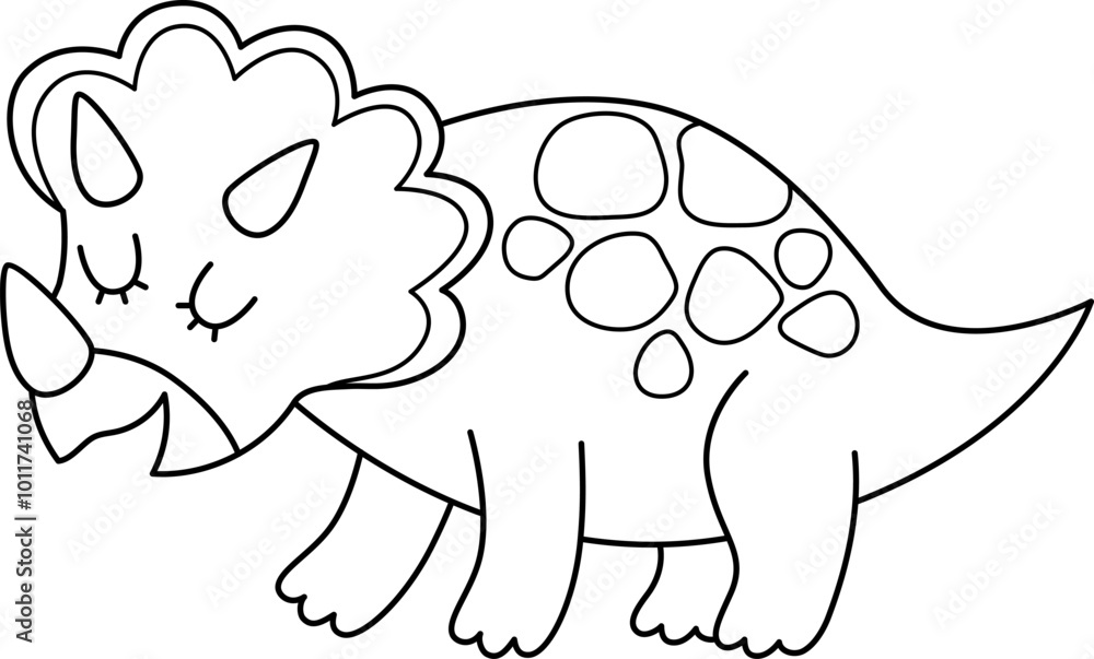 Vector black and white triceratops icon. Cute dinosaur line ...