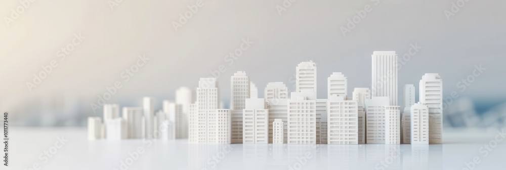 Miniature architectural model of a modern city skyline featuring high ...